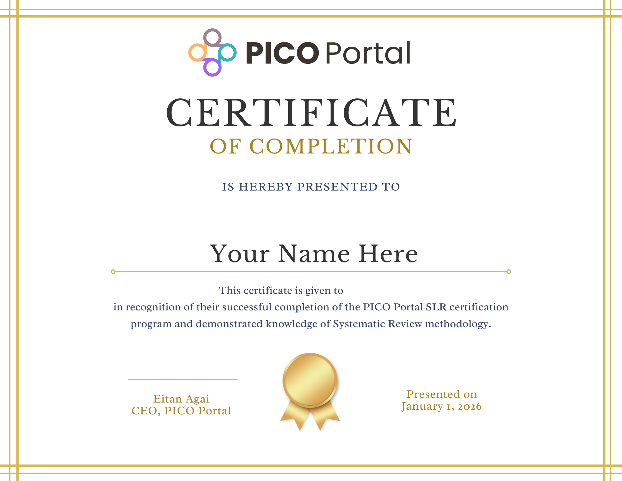 Application to PICO Portal’s SLR Certification Program - PICO Portal